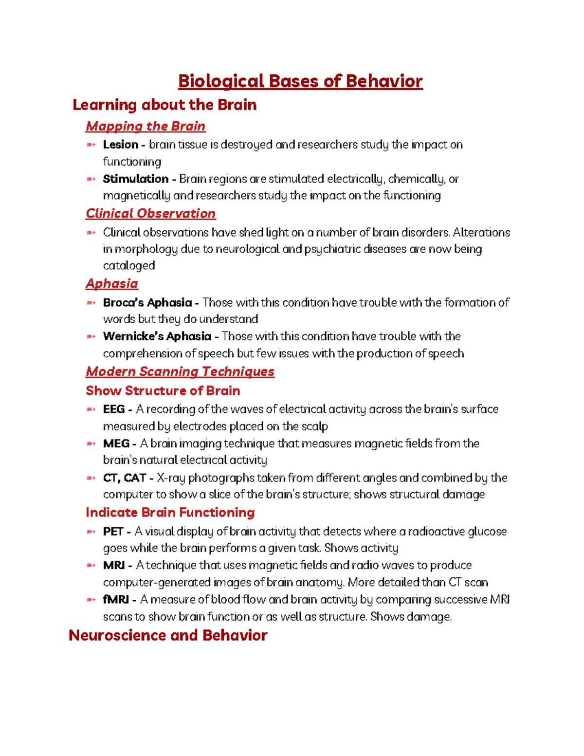 Biological Bases of Behavior Notes - Biological Bases of Behavior ...