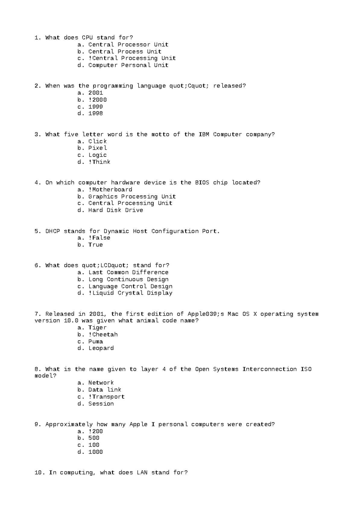 WGS249 Observation Winter 2021 9 - What does CPU stand for? a. Central ...