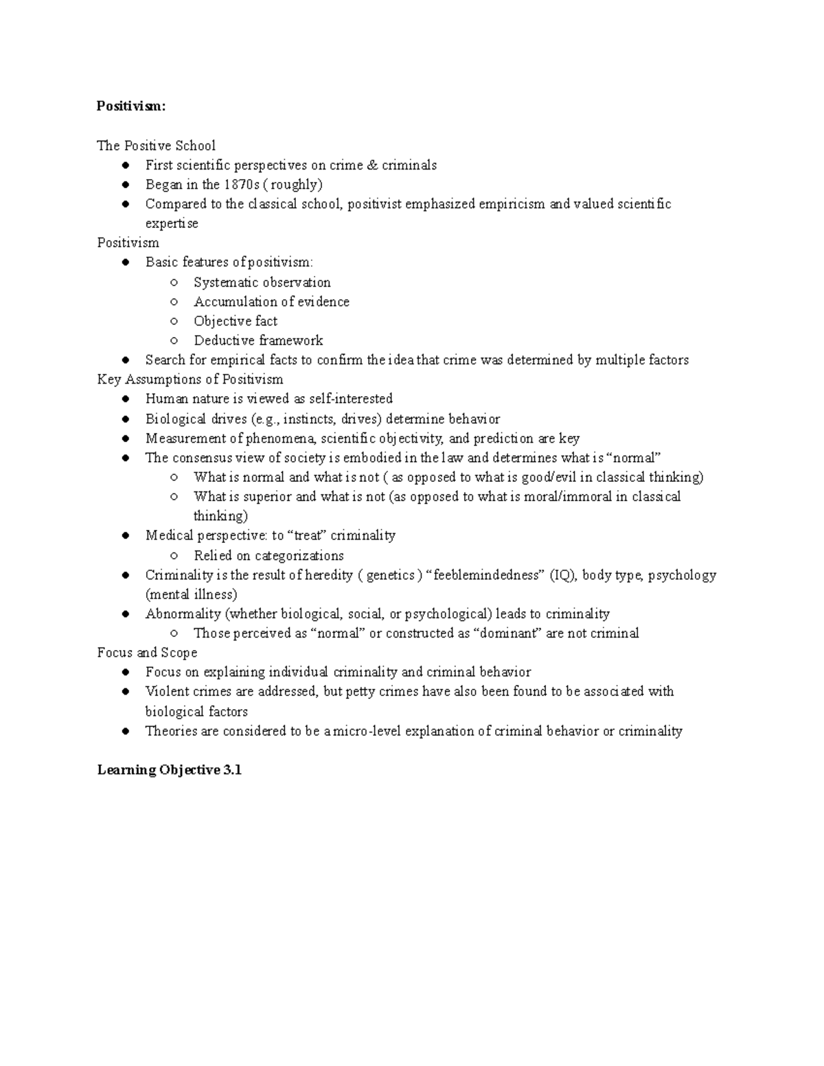 CJS 258 - Chapter 3 Positivist Theory - Positivism: The Positive School ...