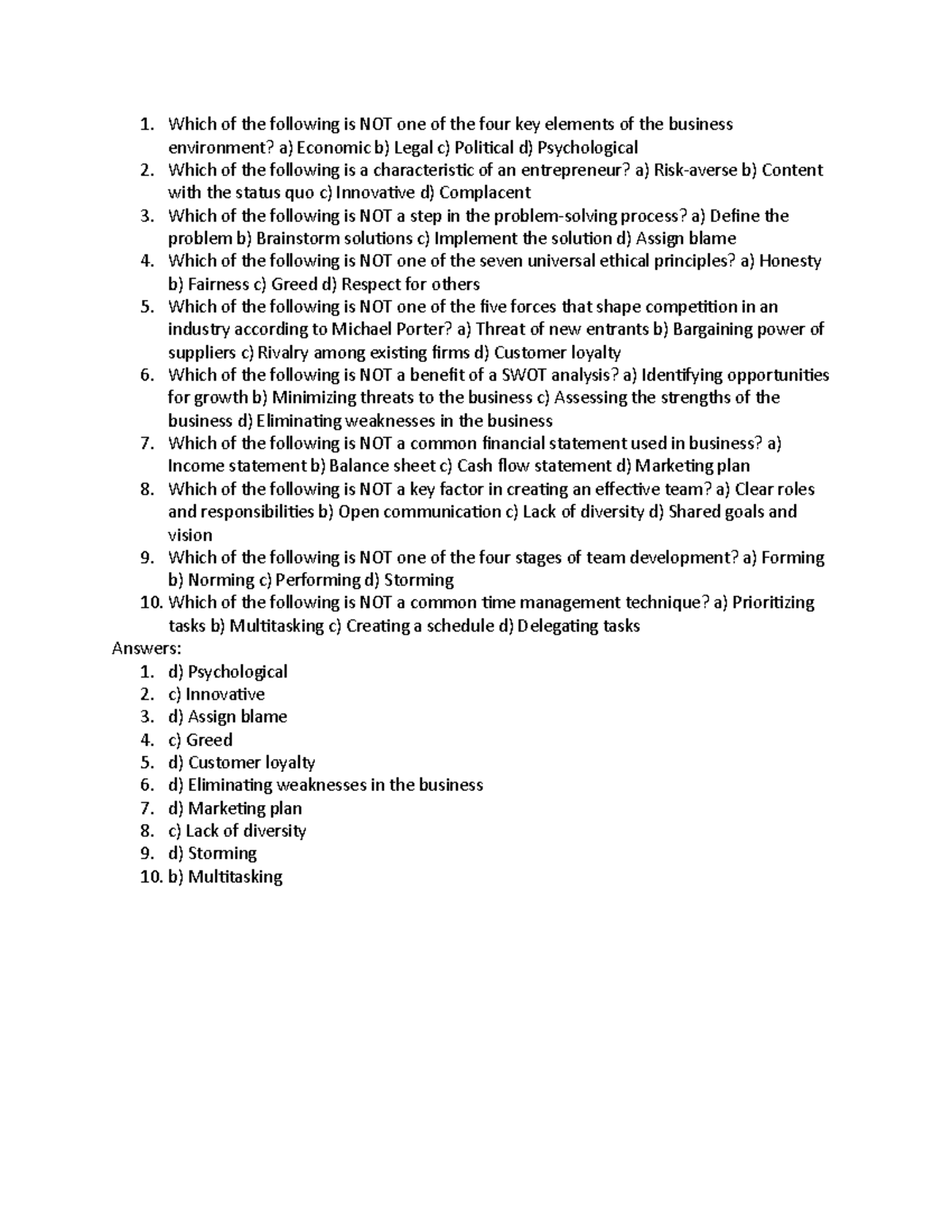 D072 mock test chapters 1-5 - Which of the following is NOT one of the ...