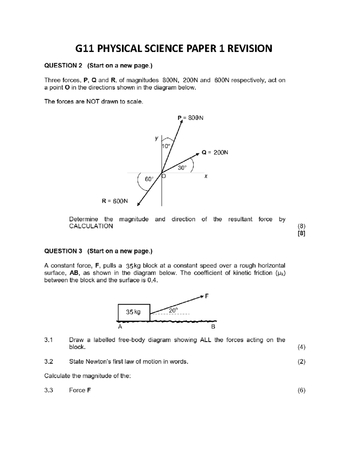 G11 Physical Science Paper 1 Revision - PHY111 - G11 PHYSICAL SCIENCE ...
