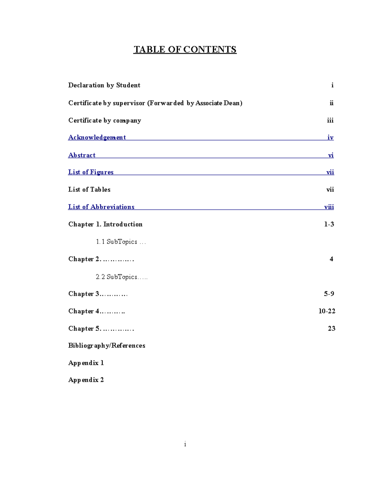 Table OF Contents - sada - TABLE OF CONTENTS Declaration by Student i ...