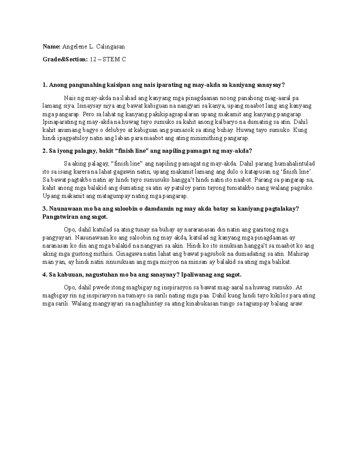 Filipino Gawain - Anonymous Writer - Name: Angelene L. Calingasan Grade ...