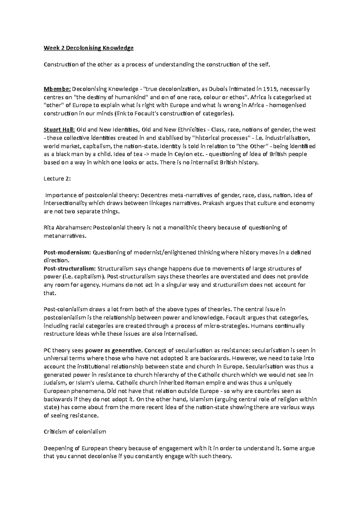 Decolonizing Knowledge - Week 2 Decolonising Knowledge Construcion of ...