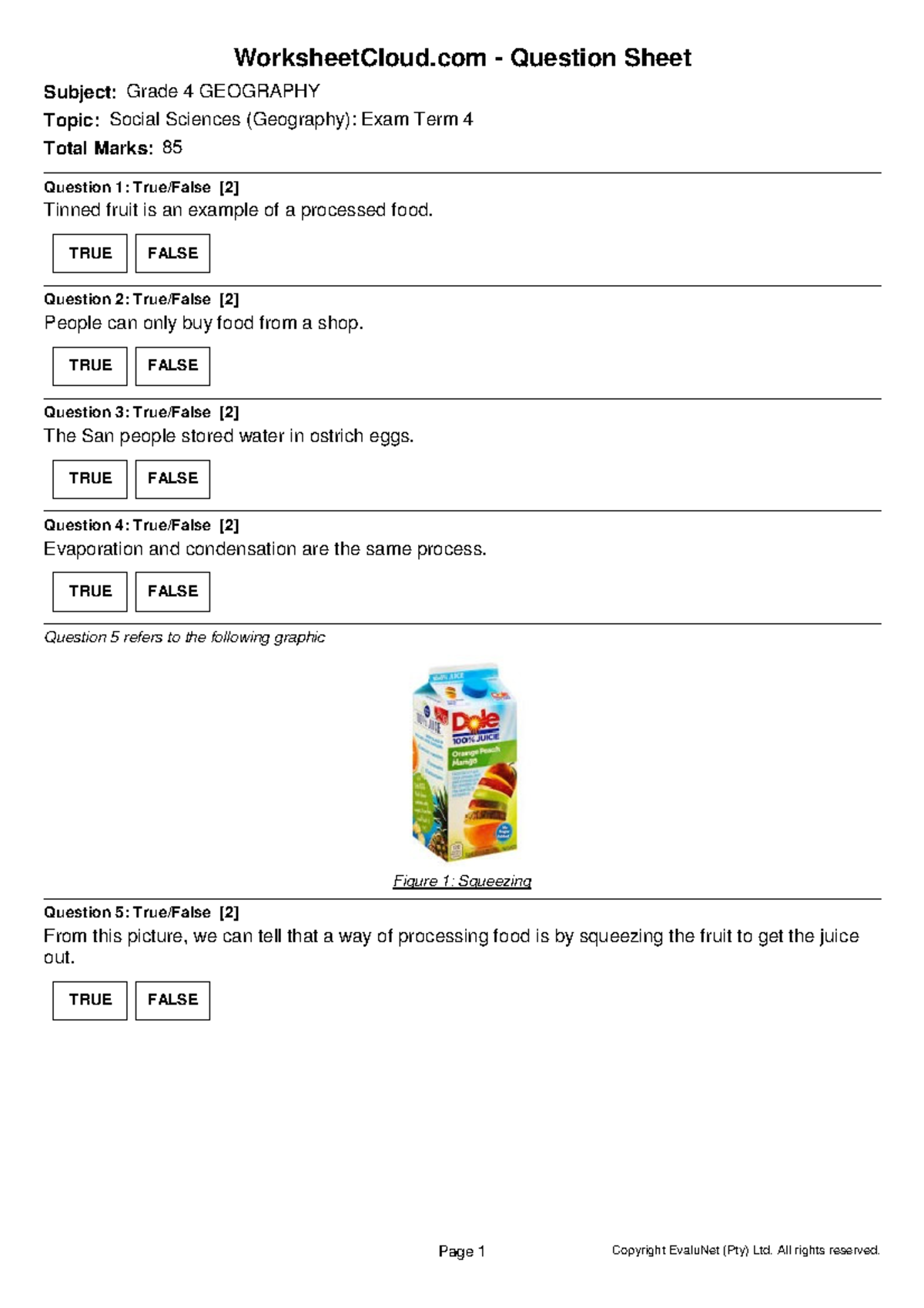 G4 geography term 4 exam - WorksheetCloud - Question Sheet Topic ...