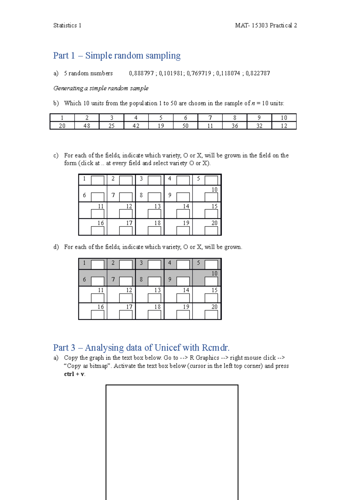 Form practical 2 - Statistics 1 MAT- 15303 Practical 2 Part 1 – Simple ...