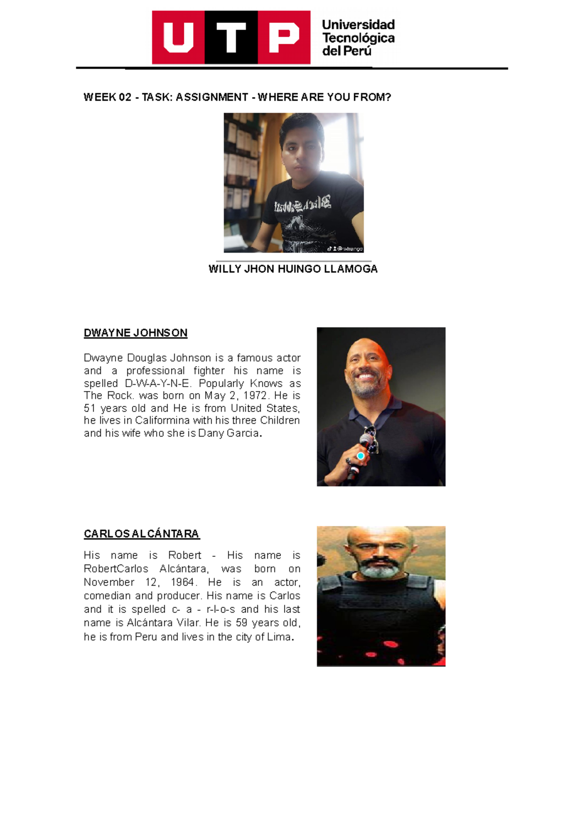 WEEK 02 - EGFSS3WC - WEEK 02 - TASK: ASSIGNMENT - WHERE ARE YOU FROM? WILLY JHON HUINGO LLAMOGA ...