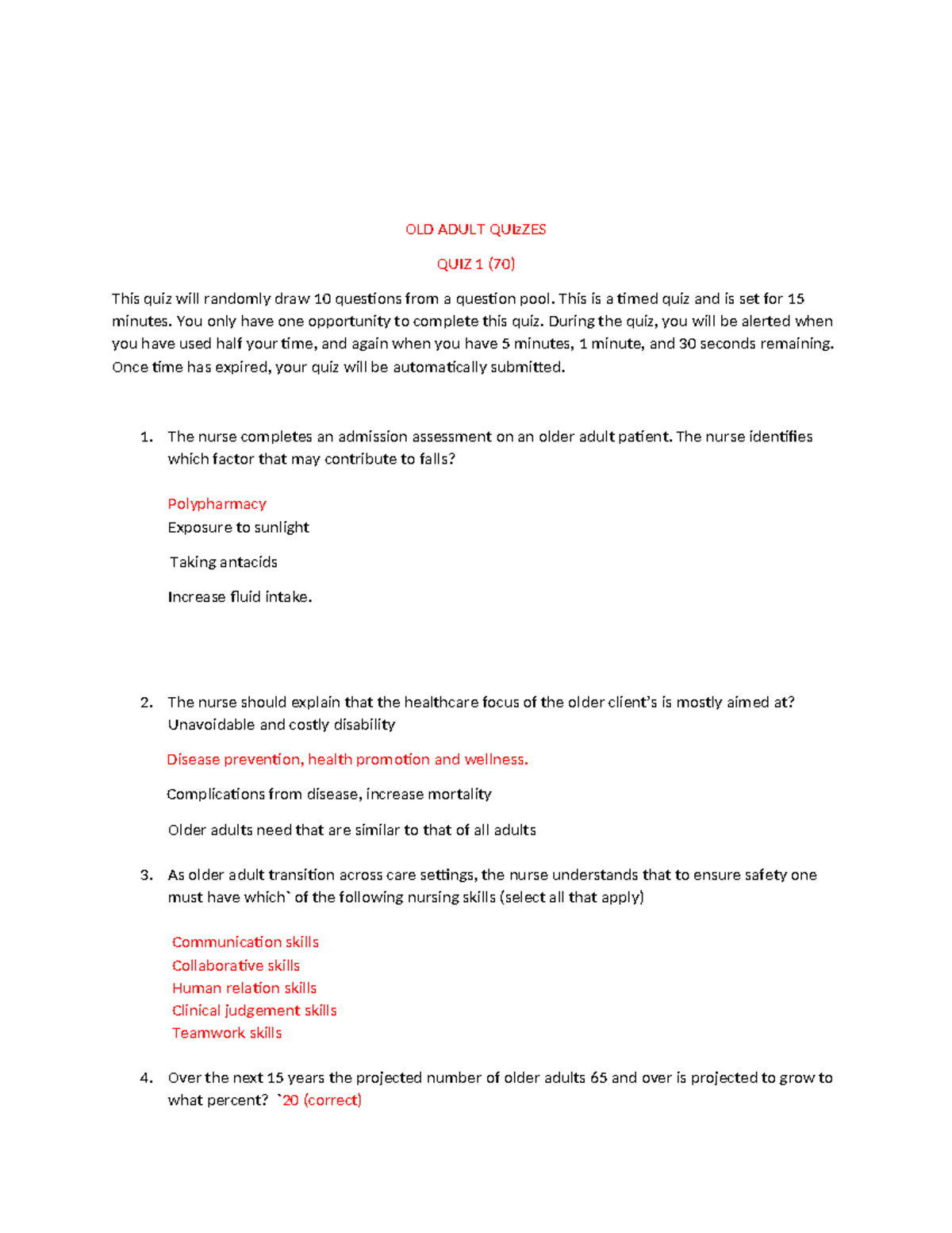 OLD Adult Quizzes - Done - OLD ADULT QUIzZES QUIZ 1 (70) This quiz will ...