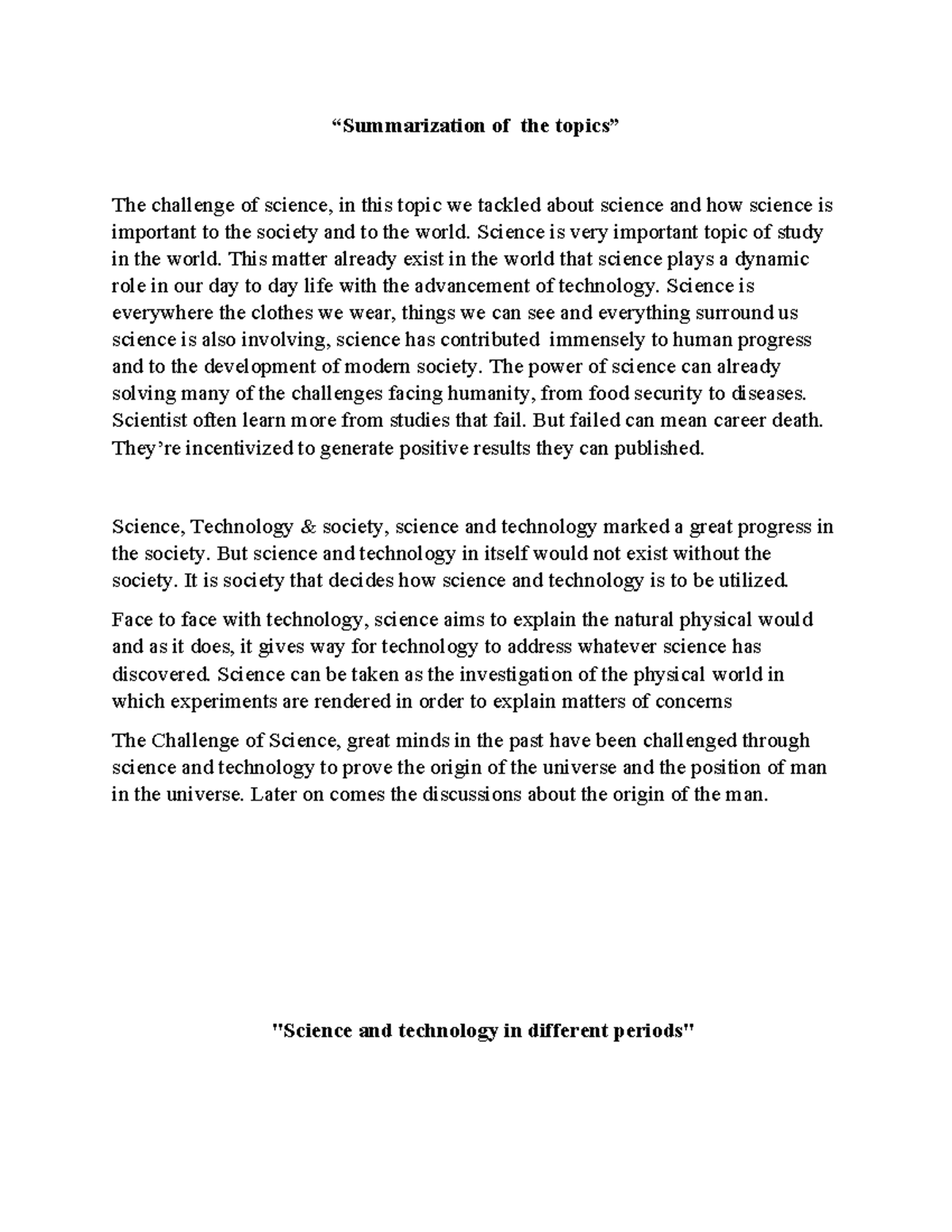 Summarization of the topics in Sci-Tech 115105 - “Summarization of the ...