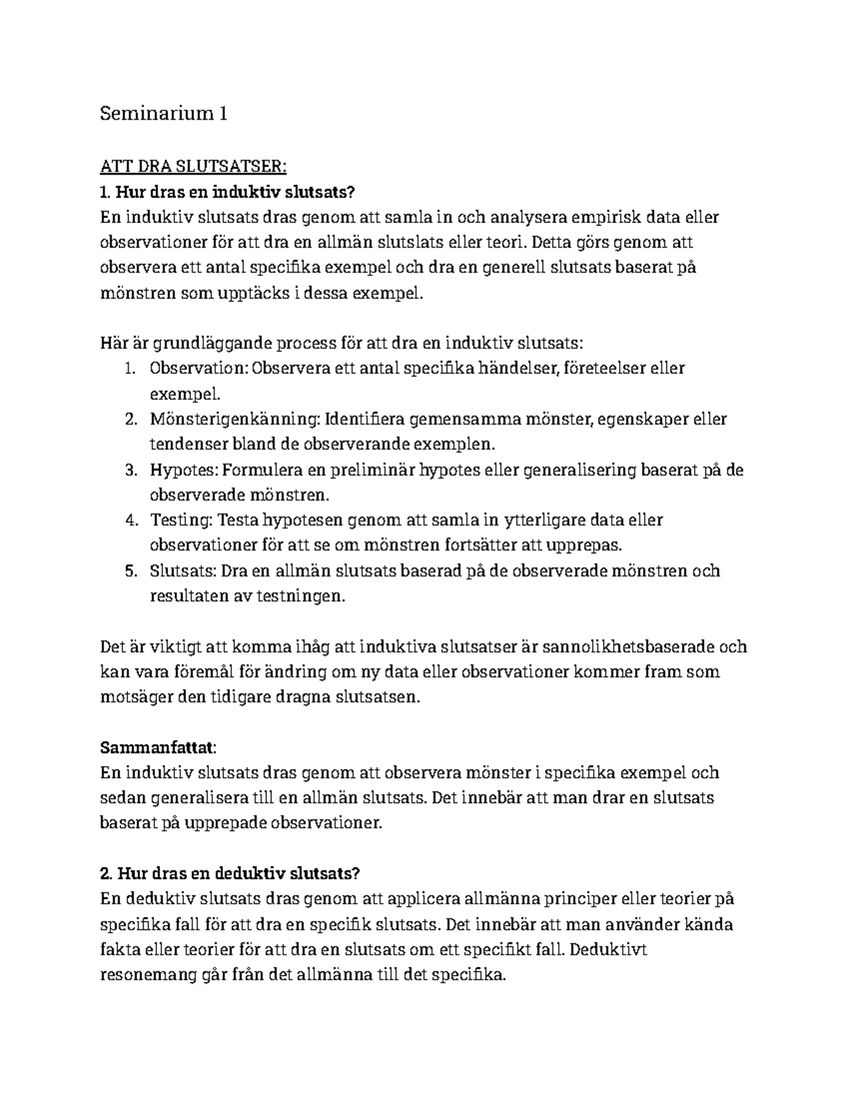 Seminarium 1 vetenskaplig metod - Seminarium 1 ATT DRA SLUTSATSER: Hur ...