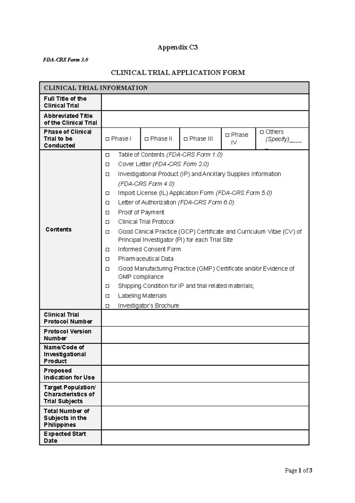 Appendix-C3 CT-Application-Form - Appendix C FDA-CRS Form 3. CLINICAL ...