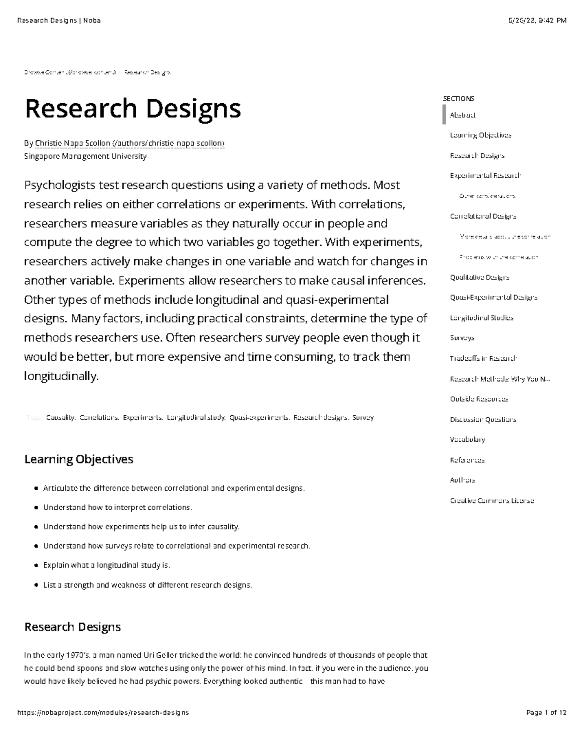 Research Designs Noba - Essay reading - Browse Content (/browse-content ...