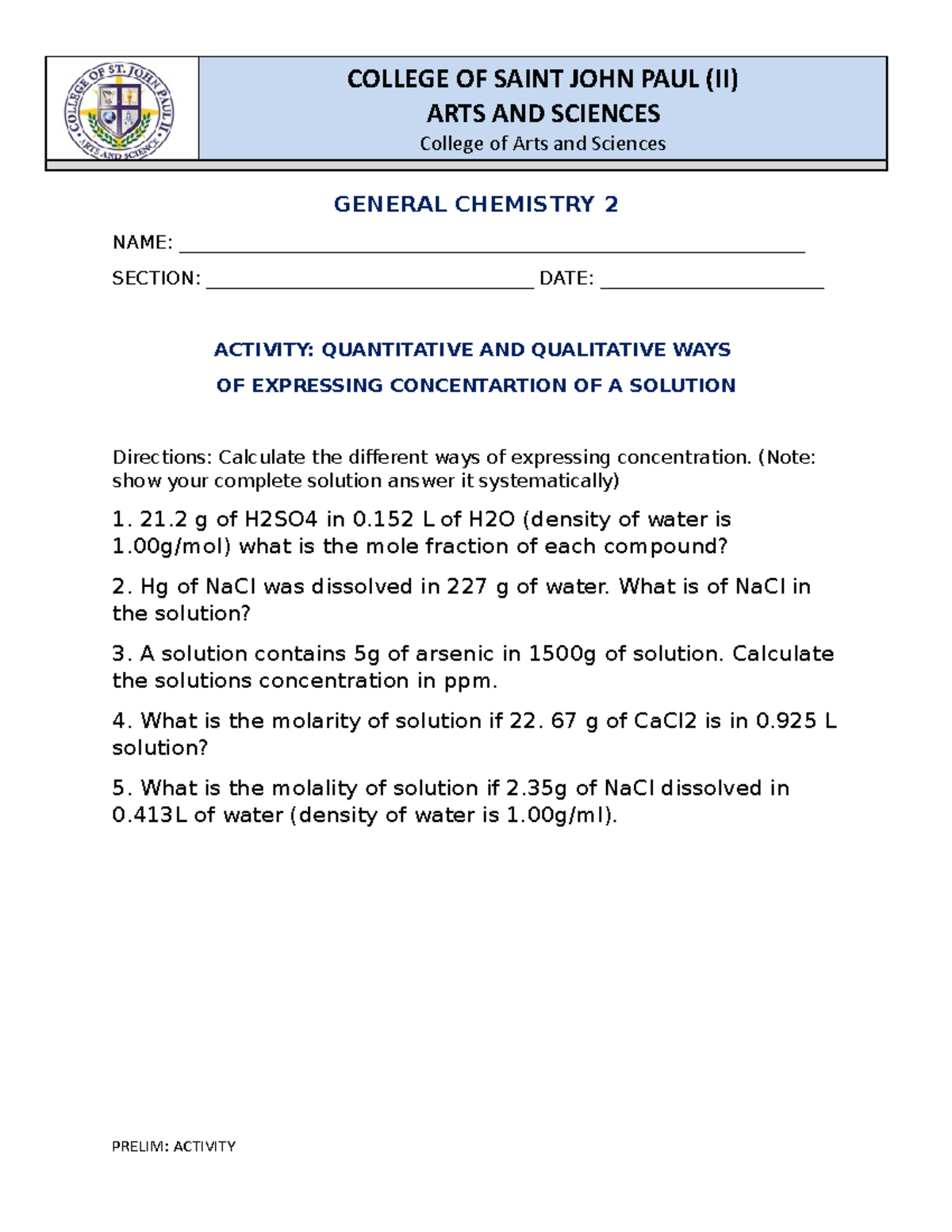 Prelim Activity- Quantitative AND Qualitative WAYS - COLLEGE OF SAINT ...