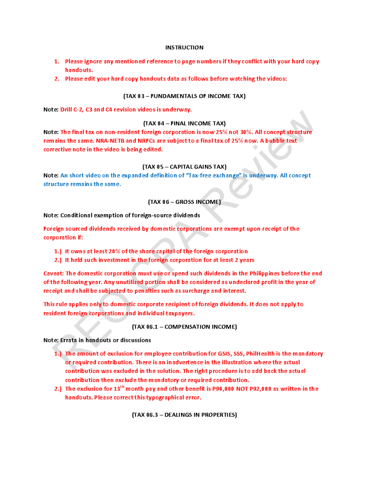 Tax Update Guide 1 - materials - REO CPA Review INSTRUCTION Please ...