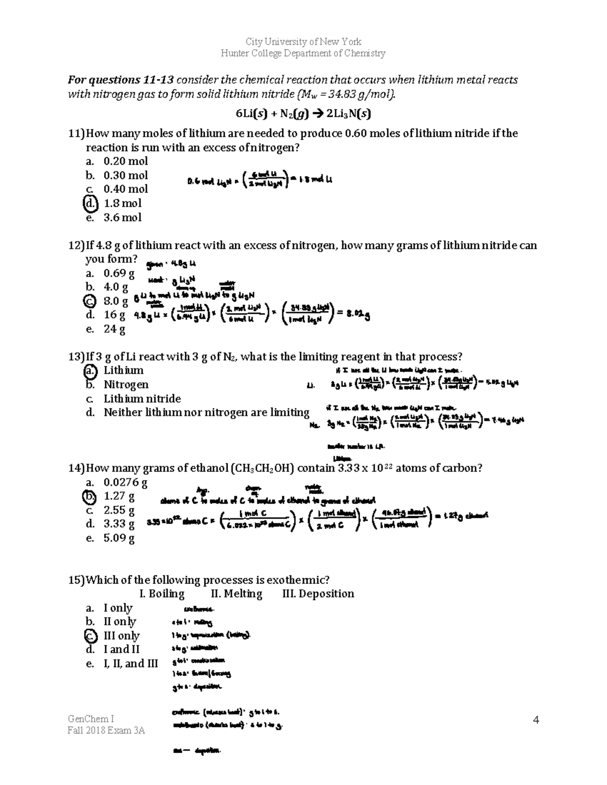 General Chemistry I 2018 Exam 3 Part 3 - City University of New York ...