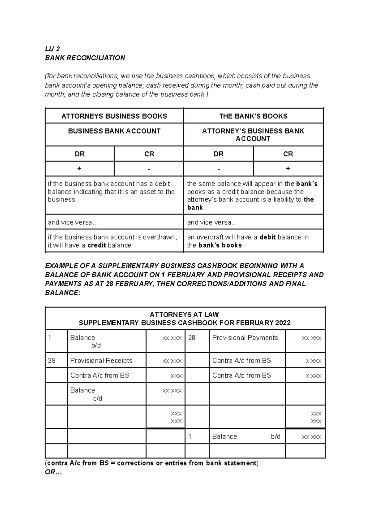 BANK Reconciliations - Bank Reconciliation tables for practice ...