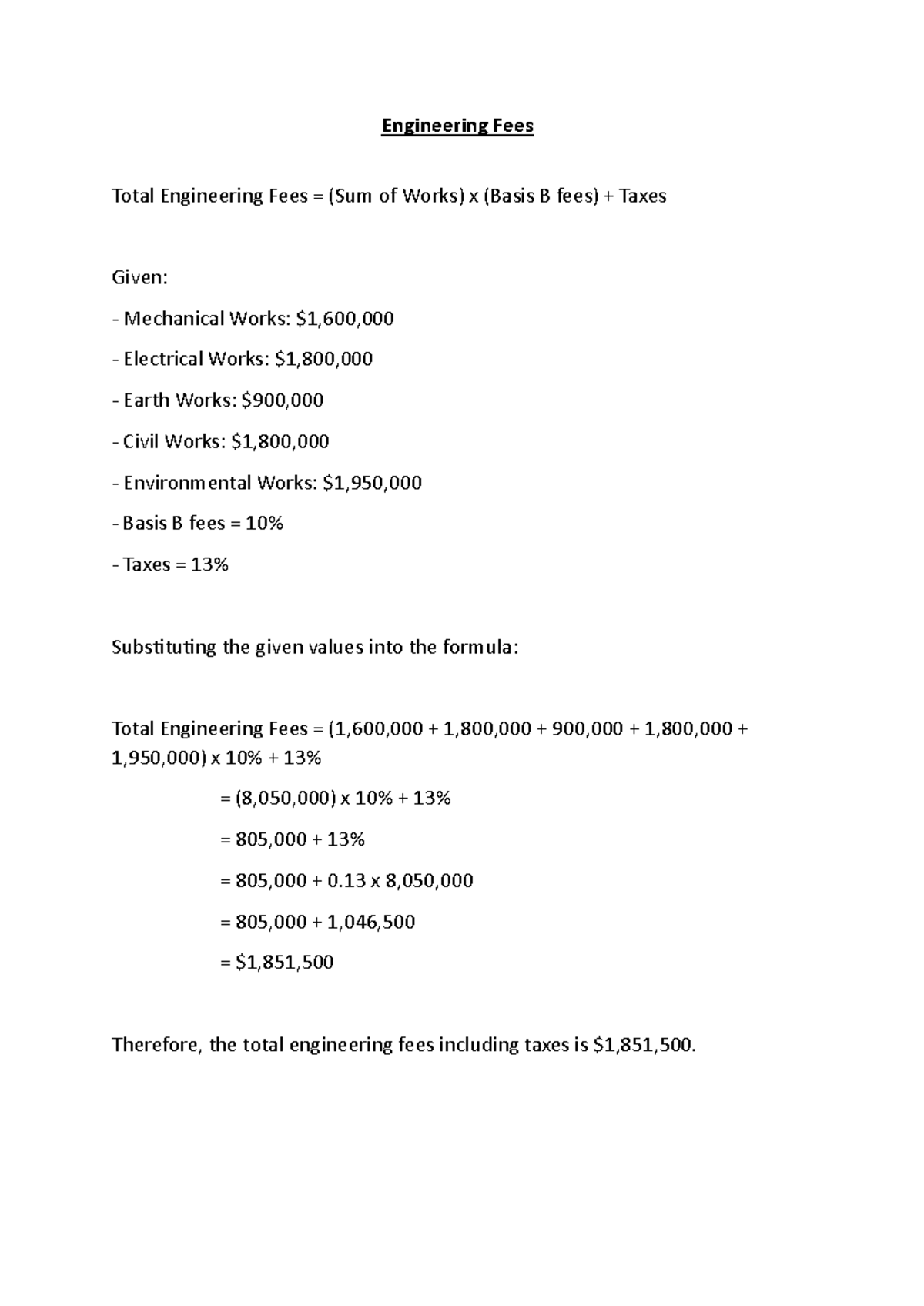 Assignment 2 - Engineering Fees - Engineering Fees Total Engineering ...