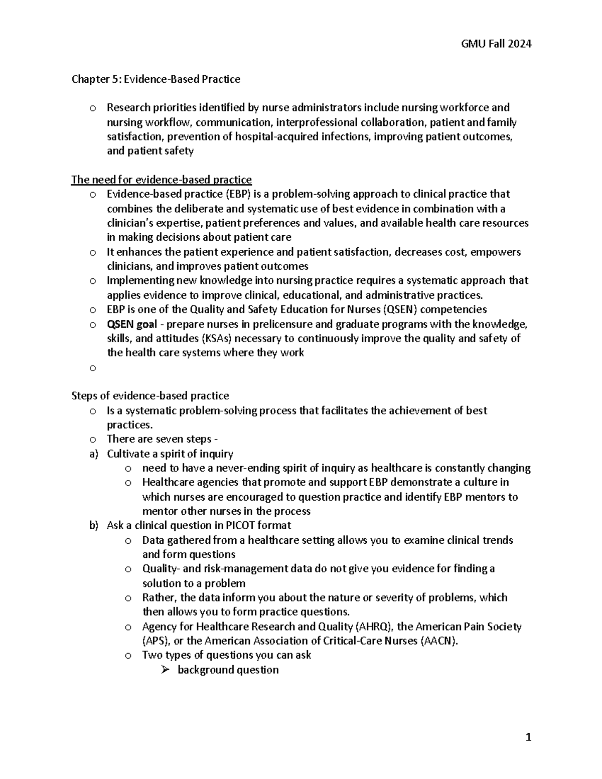 Ch 5, Evidence based practice - Chapter 5: Evidence-Based Practice o ...