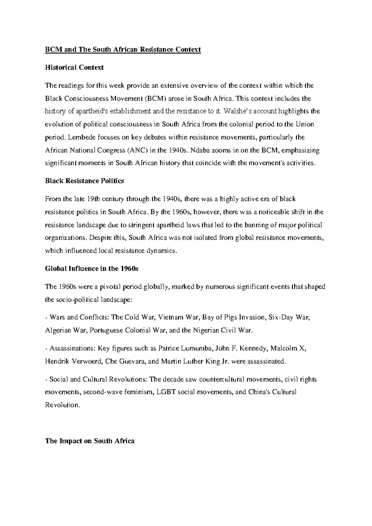 Updated BCT Exam Notes - Summary Political science - BCM and The South ...