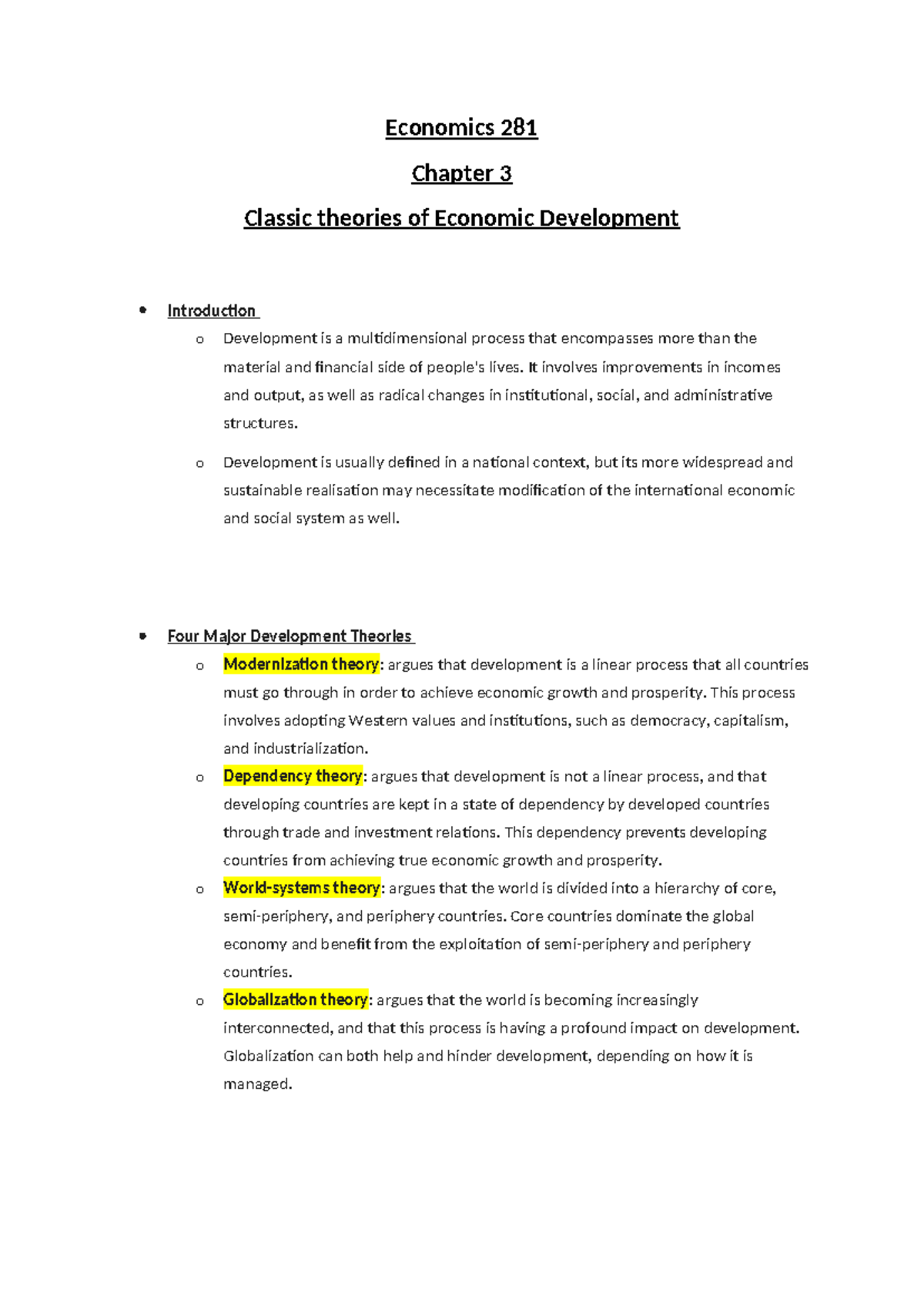 Economics 281 ch3 - economcs 281 - Dvelopment econmics notes ...