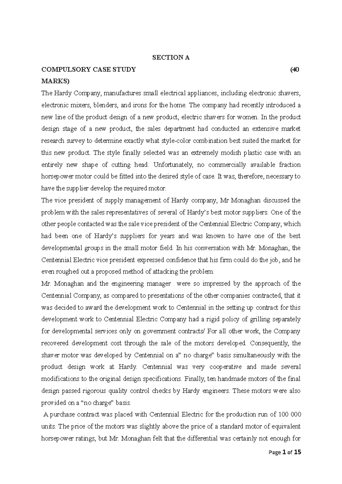 Revision Material - SECTION A COMPULSORY CASE STUDY ( MARKS) The Hardy ...