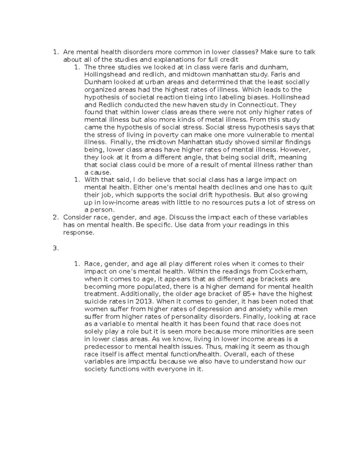 Swk 307 15 - notes from mental health service - Are mental health ...