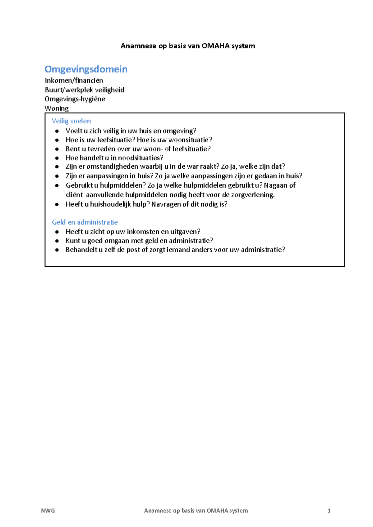 Anamnese op basis van Omaha system - Anamnese op basis van OMAHA system ...