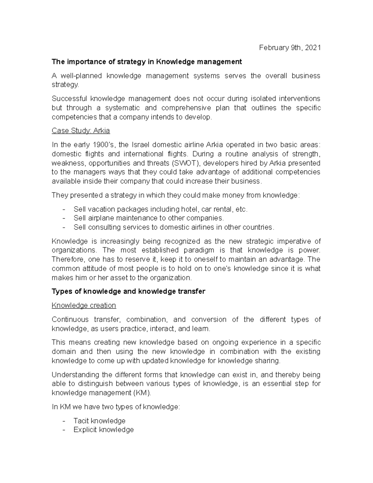 February 9th - Knowledge management febrero - February 9th, 2021 The ...