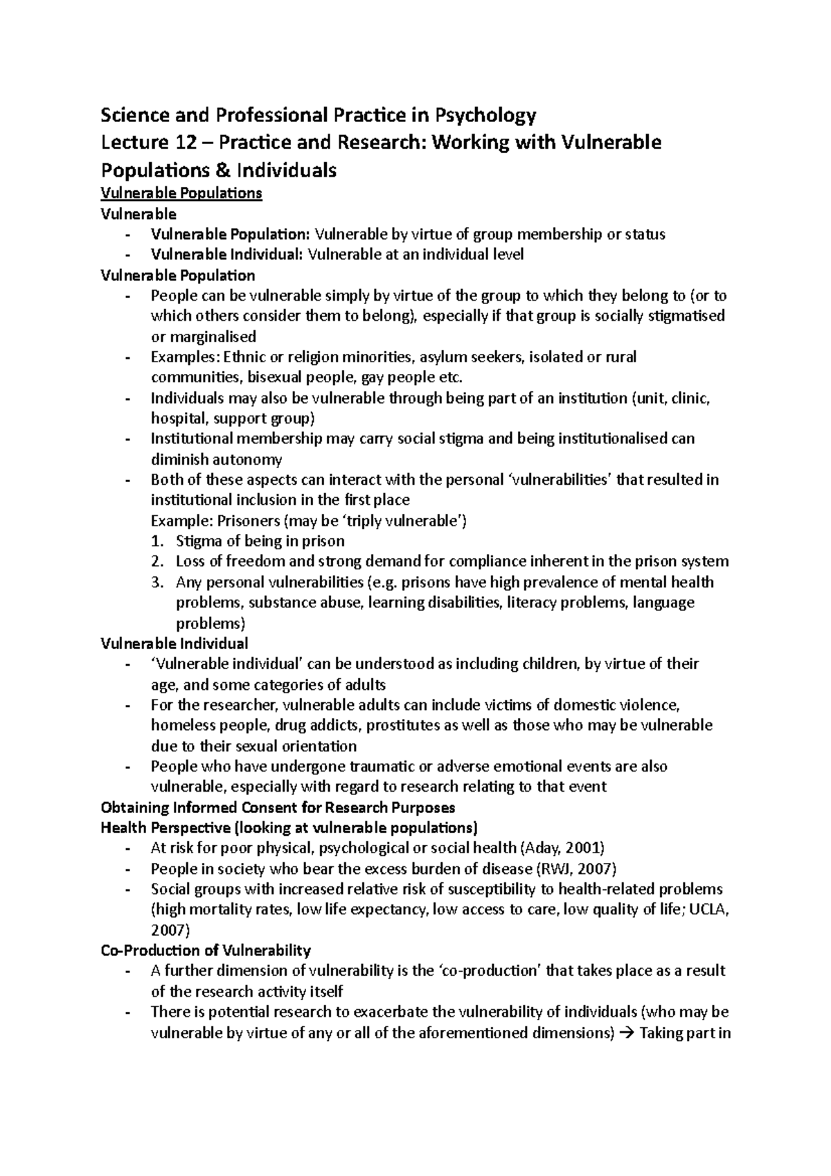 Science and Professional Practice in Psychology Lecture/Tutorial 12 ...