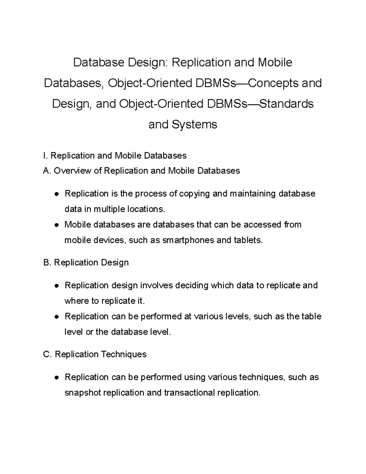 Database Design Replication And Mobile Databases Object Oriented Dbmss