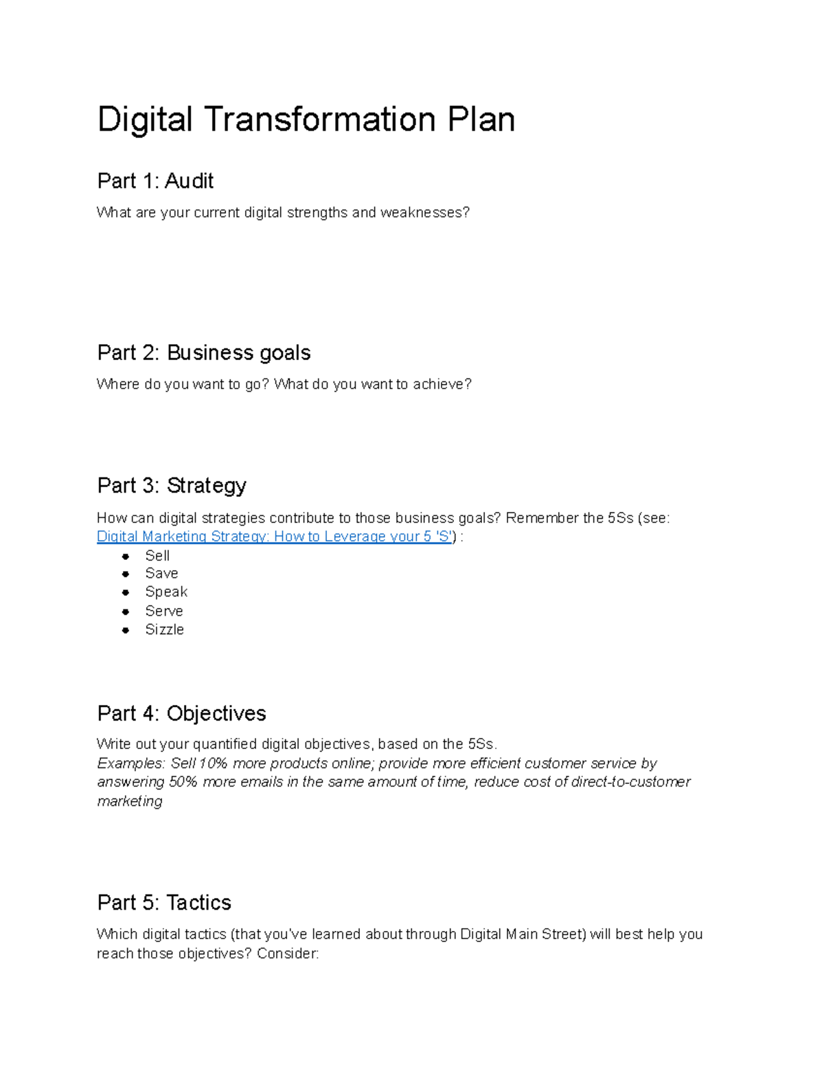 PLAN DT - Individual assignment - Digital Transformation Plan Part 1 ...