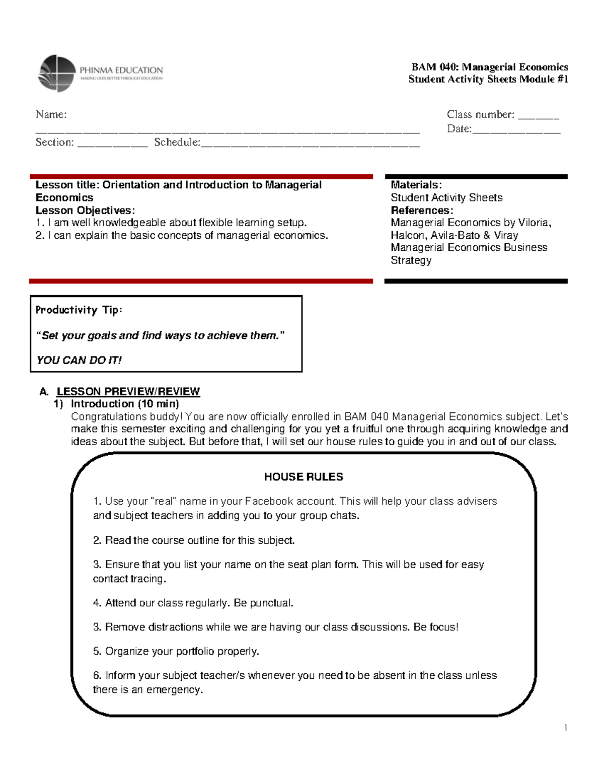 -Template- SAS#1-BAM040 - Student Activity Sheets Module # Name: - Studocu