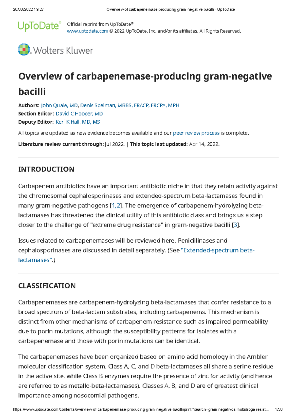 Overview of carbapenemase-producing gram-negative bacilli - Up To Date ...