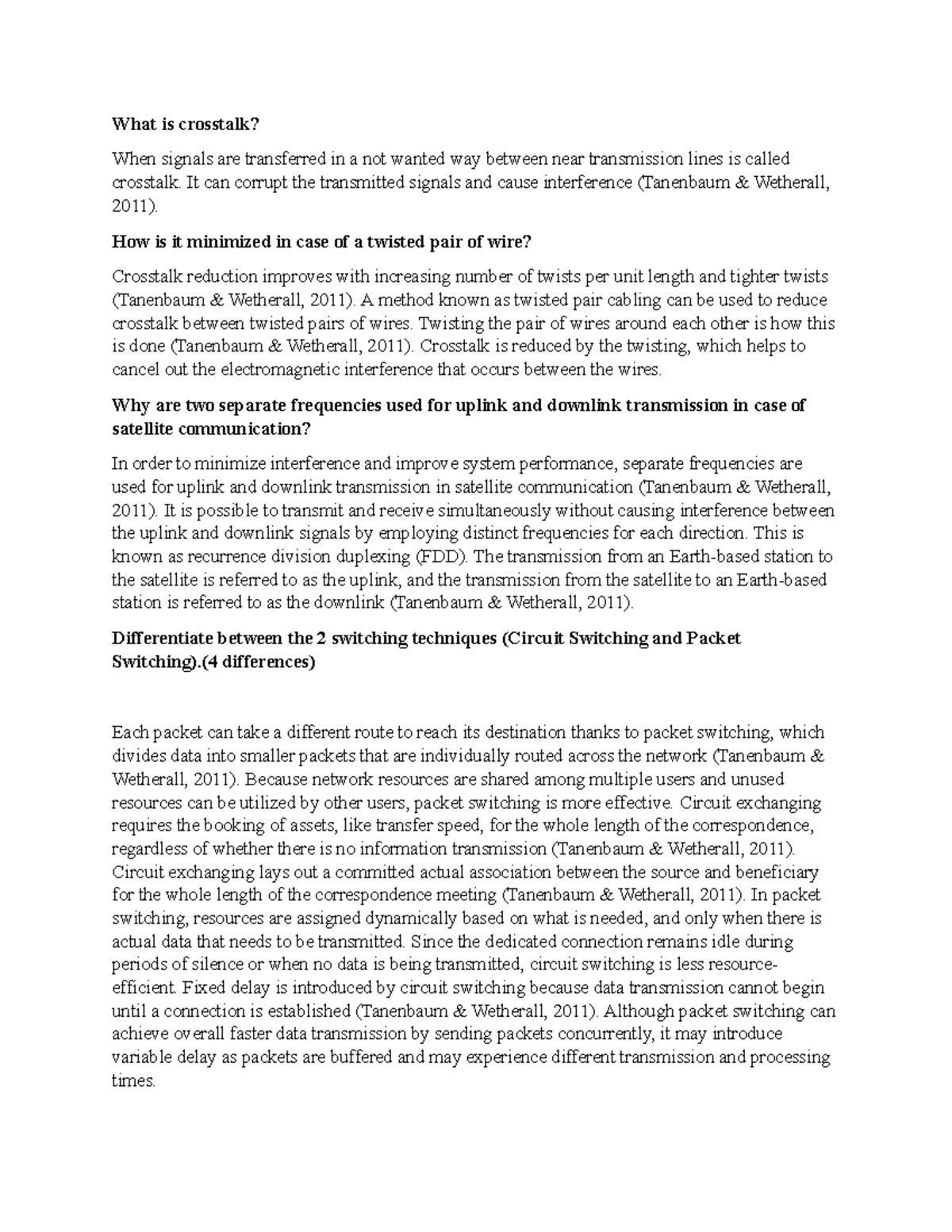 Assignment unit 2 - Communications and Networking - What is crosstalk? When signals are ...