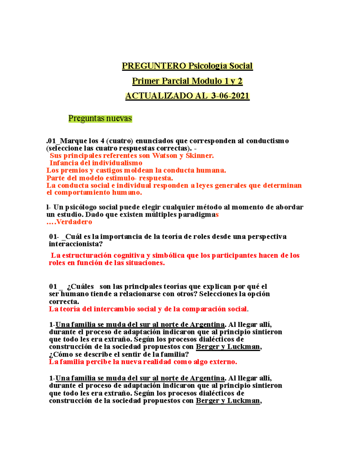 Preguntero- Actualizado Psicosocial 1° parcial 3 de junio 2021 con usted - PREGUNTERO Psicología ...