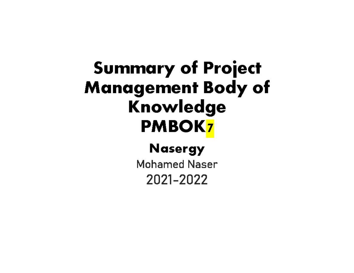PMP Summary - Résumé A Guide to the Project Management Body of ...