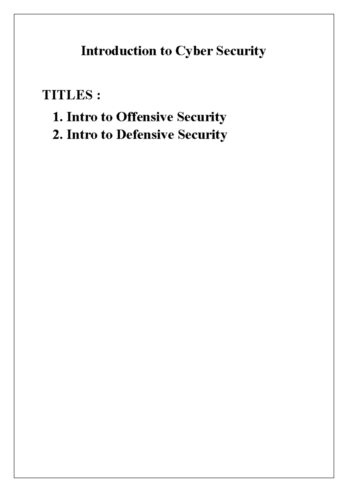 Introduction to Cyber Security - Introduction to Cyber Security TITLES ...