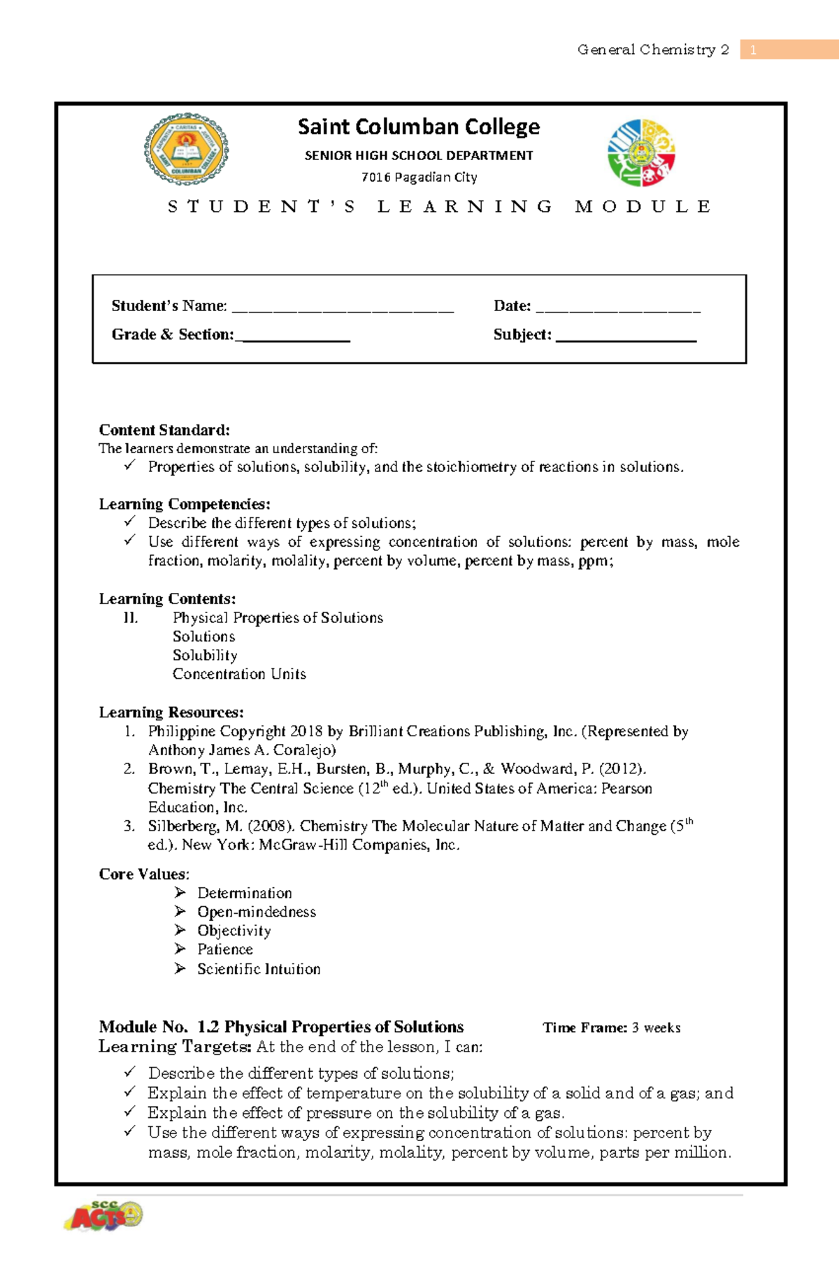 CHEM 12 - Module 2 - asdasd - S T U D E N T ’ S L E A R N I N G M O D U ...