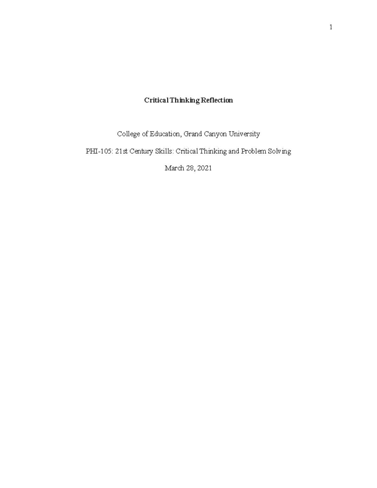 Critical Thinking Reflection Essay - Critical Thinking Reflection ...