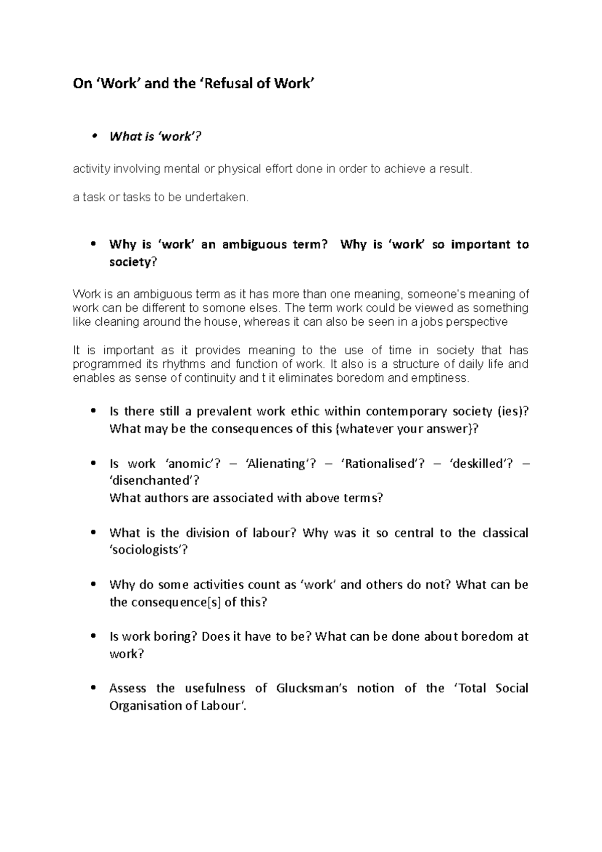 On Work and the 'Refusal' of Work - Questions and Issues - On ‘Work ...