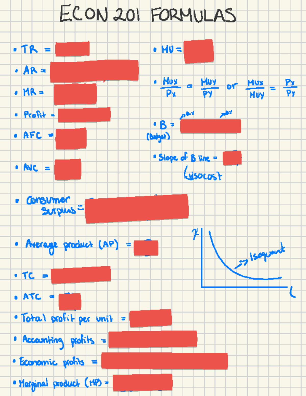 Econ 201 Formulas - ECON 201 - ECON 201 FORMULAS TR MU AR Mux MUY or ...