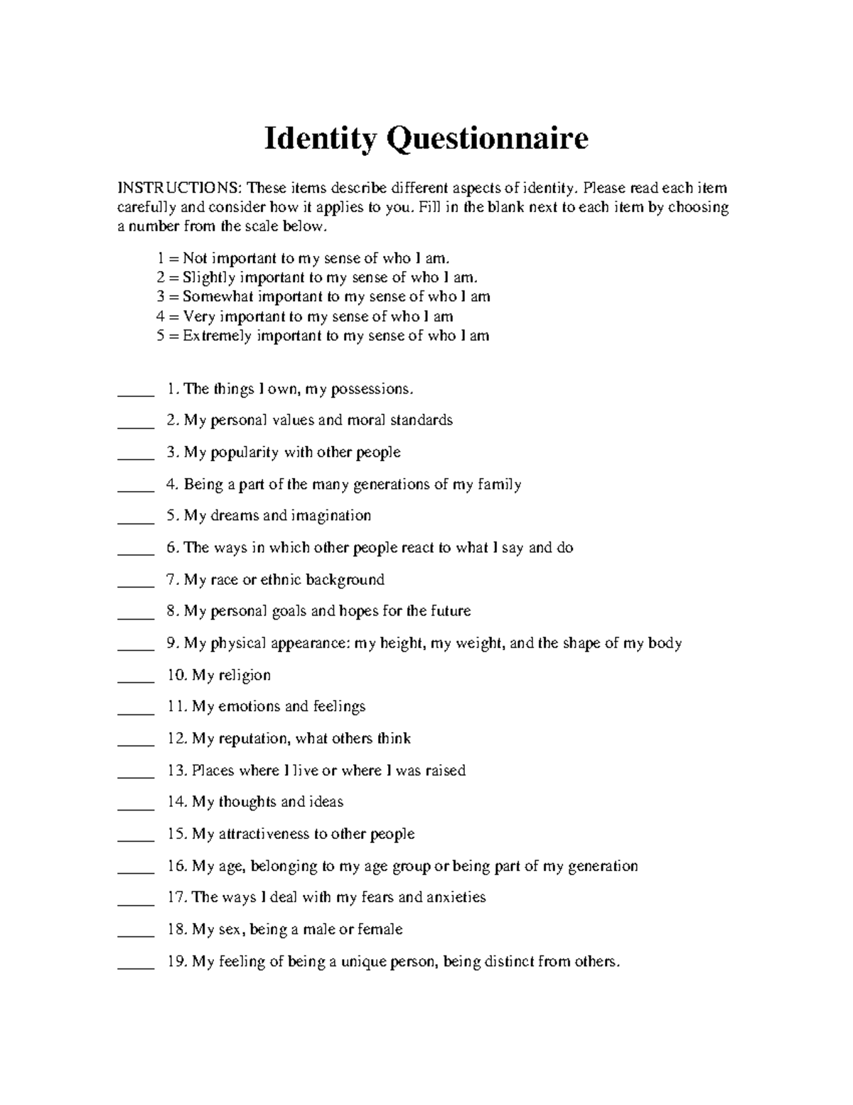 Identity-questionnaire 3 - Identity Questionnaire INSTRUCTIONS: These ...