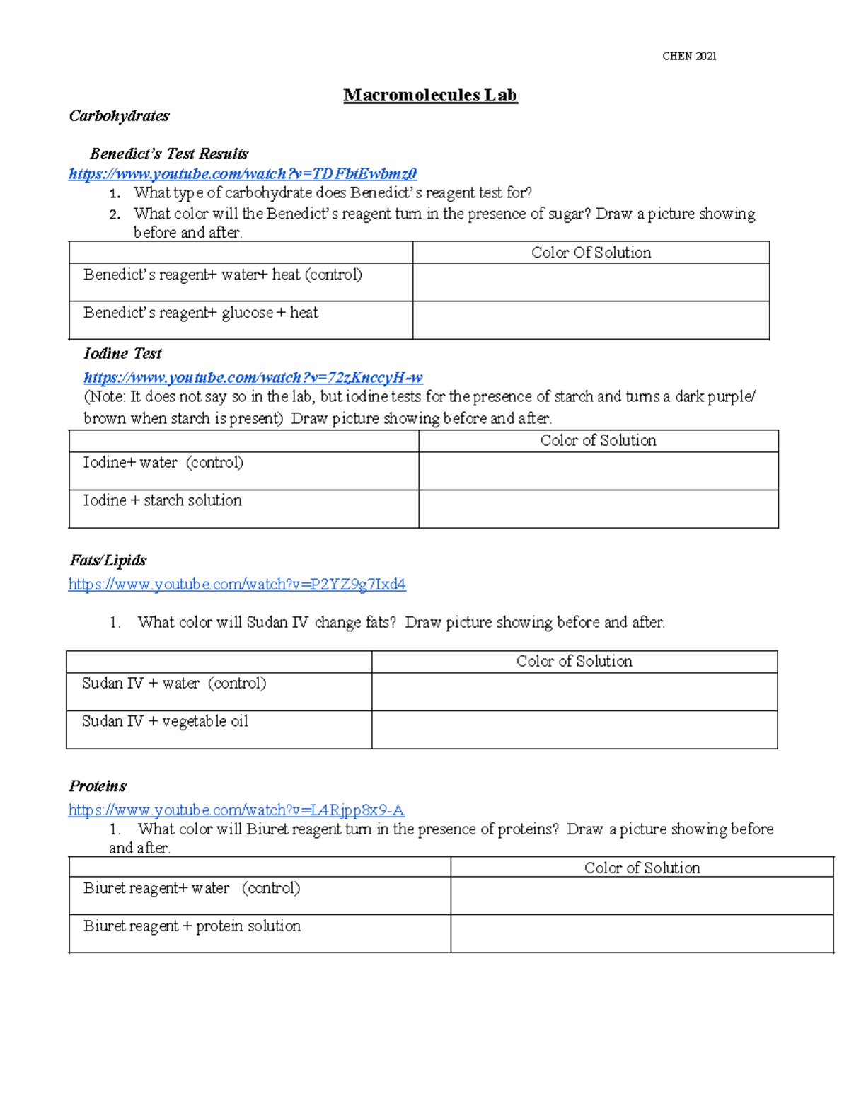 Macromolecules Online Lab - CHEN 2021 Macromolecules Lab Carbohydrates ...