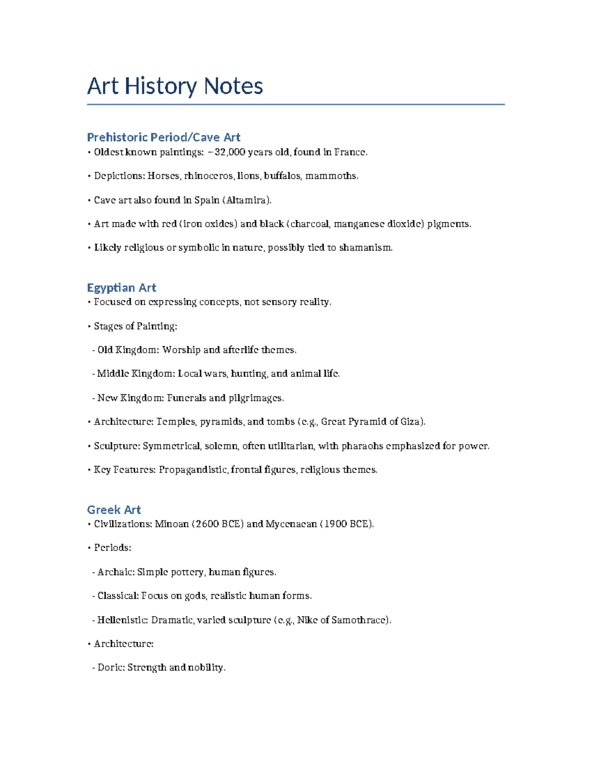 Art History Notes - Art History Notes Prehistoric Period/Cave Art ...