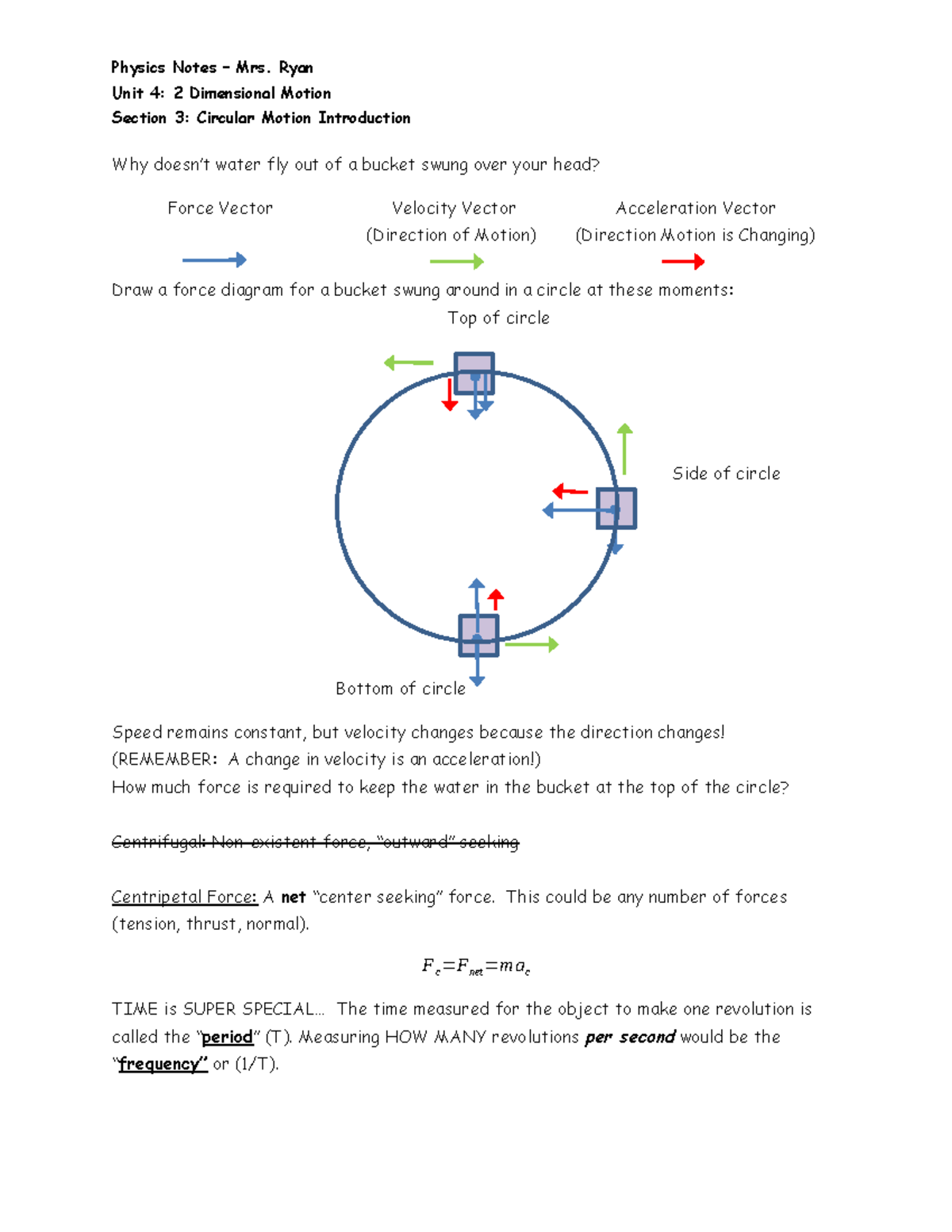 Notes Unit 4Section 4Circular - Unit 4: 2 Dimensional Motion Section 3 ...
