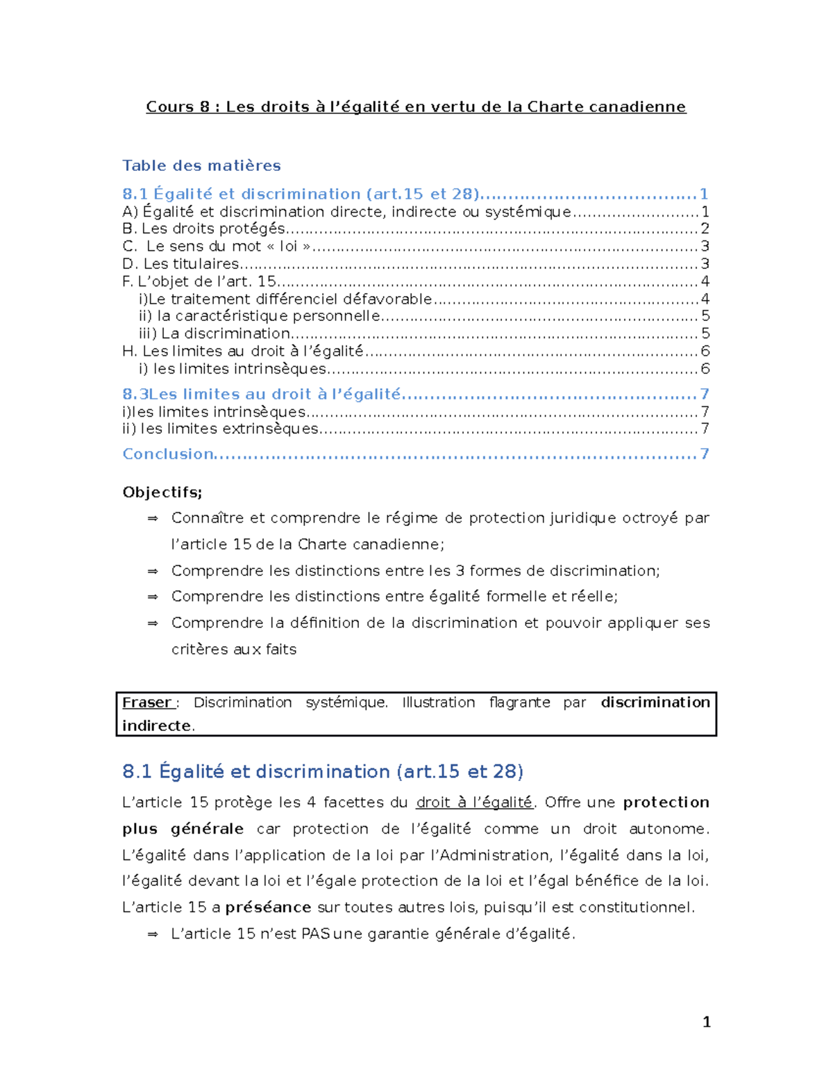 Cours 8- Droits et libertés de la personne - Cours 8 : Les droits à l ...