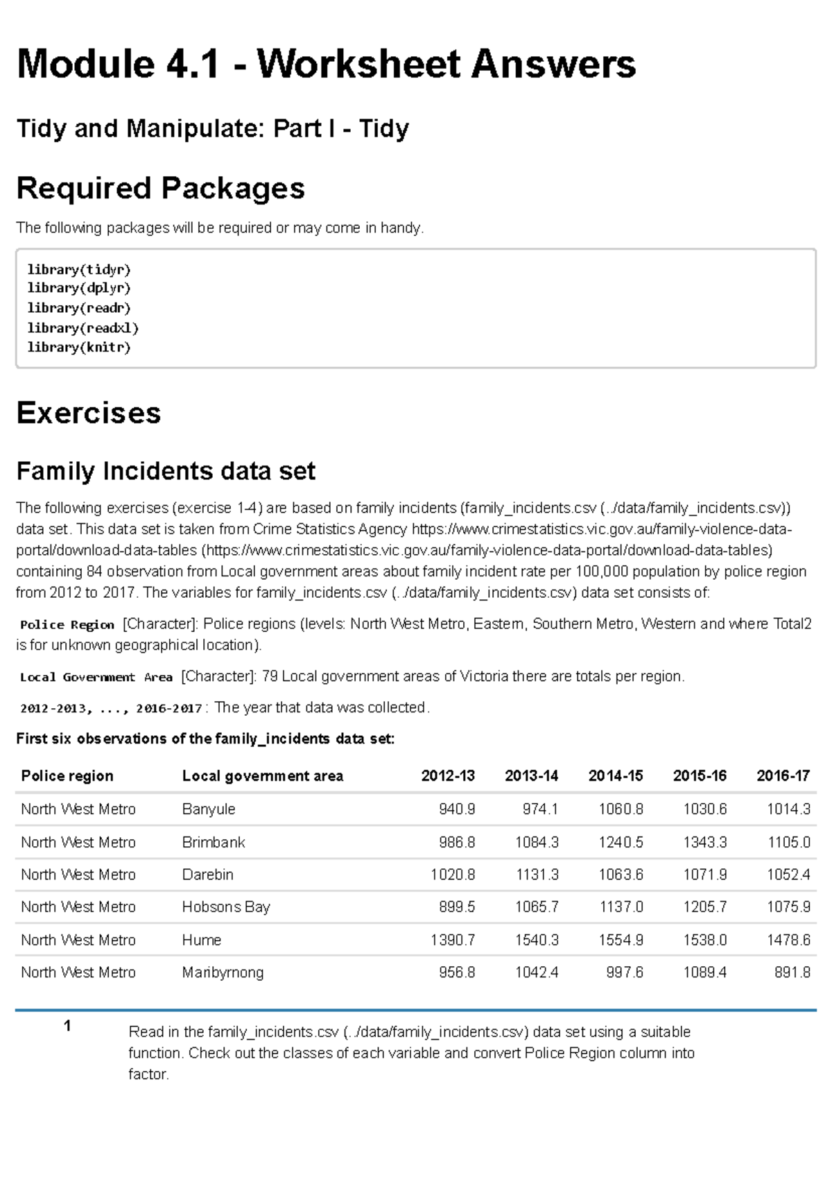 Module 4.1 - Worksheet Answers - Module 4 - Worksheet Answers Tidy and Manipulate: Part I - Tidy ...