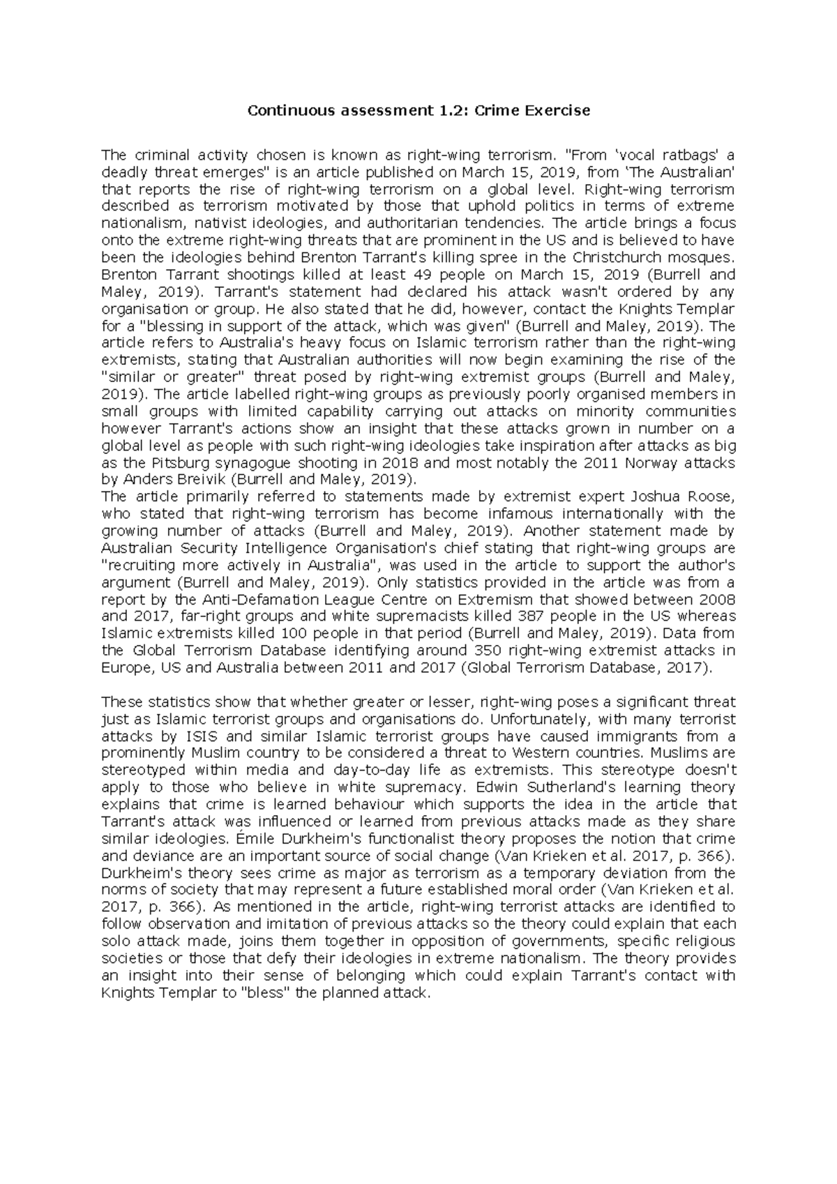 Crime exercise - The criminal activity chosen is right-wing terrorism ...