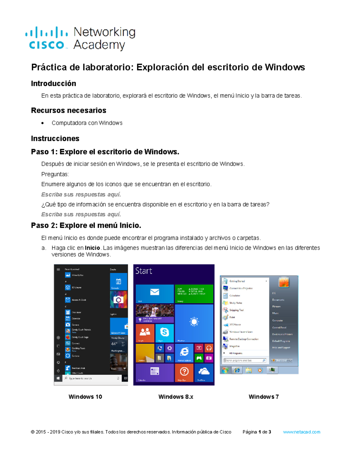 11.1.2.10 Lab - Explore the Windows Desktop - Práctica de laboratorio: Exploración del ...