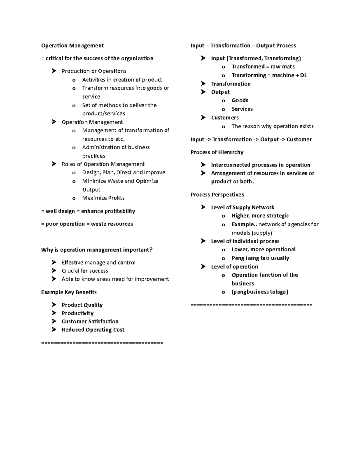 Opman reviewer - Operation Management = critical for the success of the ...